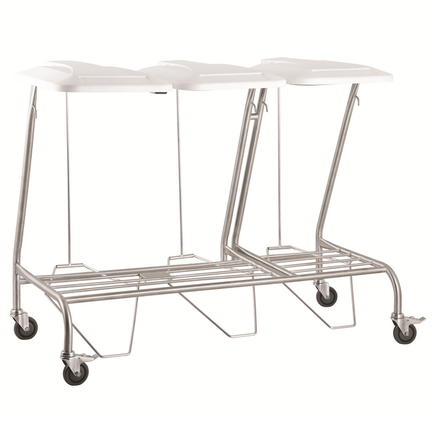 Pacific Medical Stainless Steel Triple Linen Skip Trolley with Lid and ...